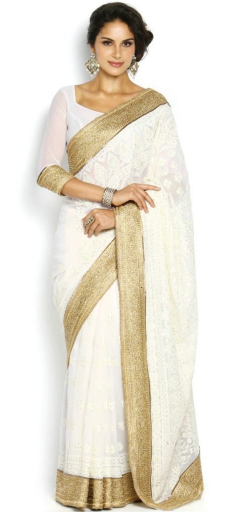 20 + White And Golden Border Designer Saree Collections